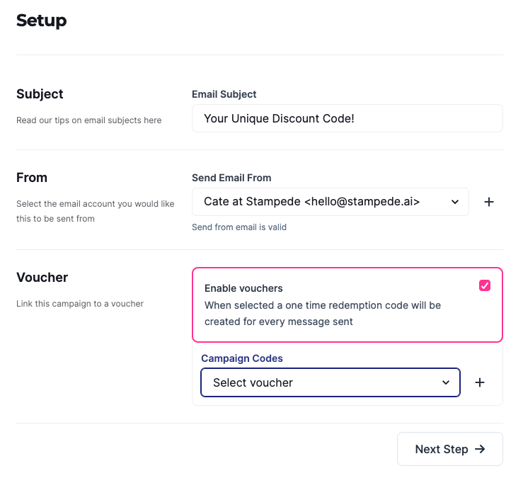 New Stampede Marketing Feature - Unique Voucher Codes - Stampede
